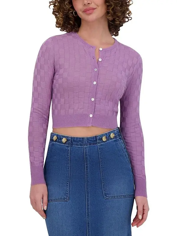 POINT Checker Knit Cardigan - Lilac