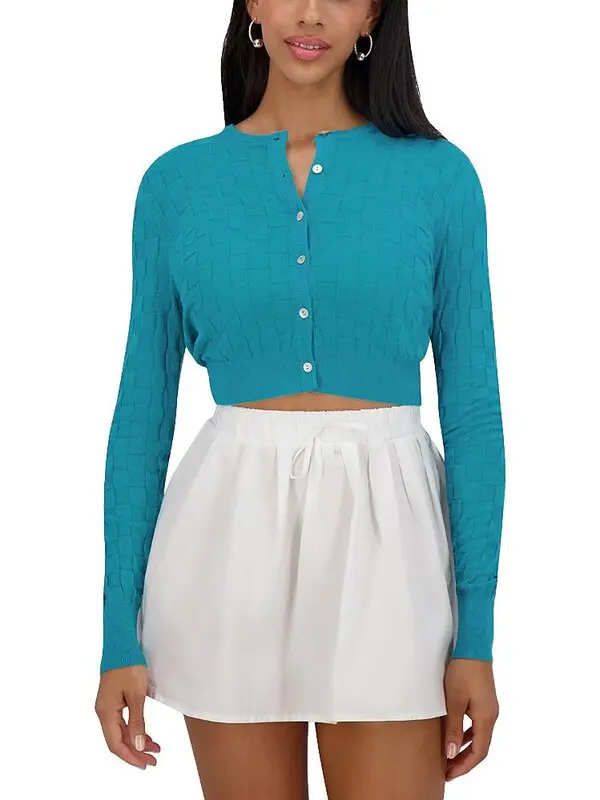 POINT Checker Knit Cardigan - Teal