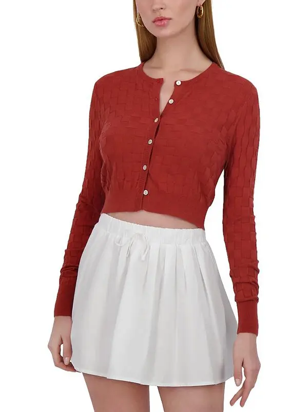 POINT Checker Knit Cardigan - Terracotta