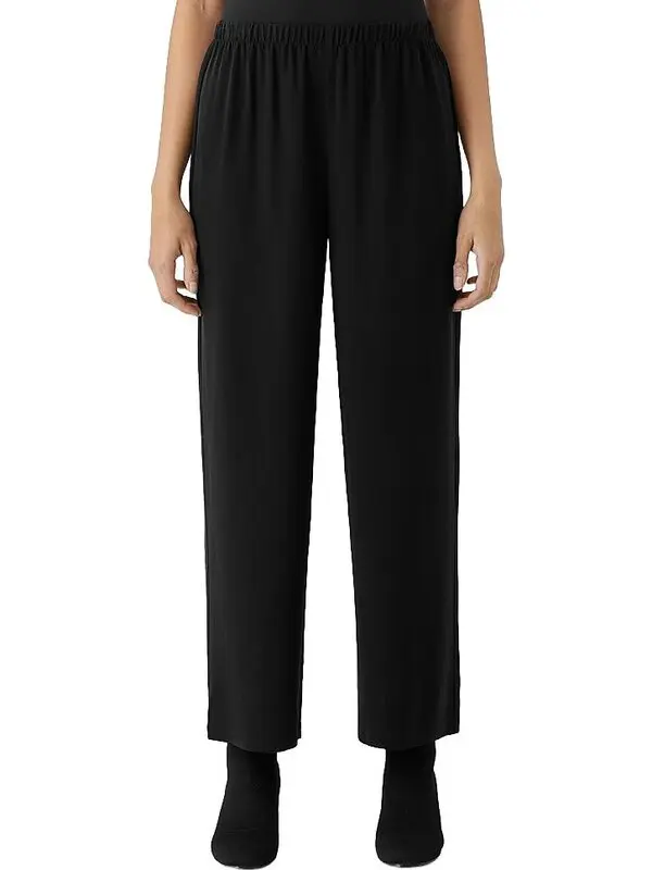 Eileen Fisher Silk Straight Ankle Pants - Black