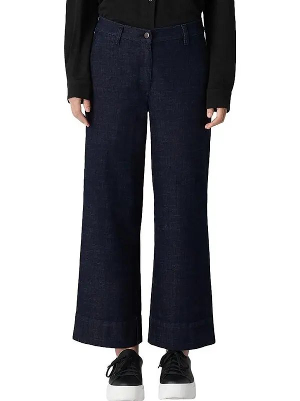 Eileen Fisher Cotton Stretch Denim Wide Leg Pants - Deep Indigo