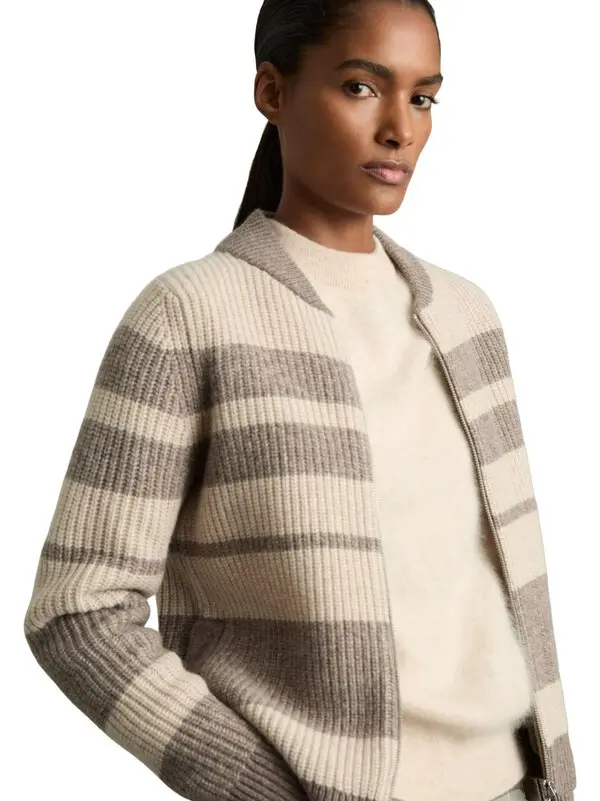 REISS Alexa Wool Striped Cardigan - Neutral/brown