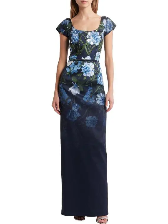 Sachin & Babi Grace Sequin Floral Gown - Night Sky Prima Garden