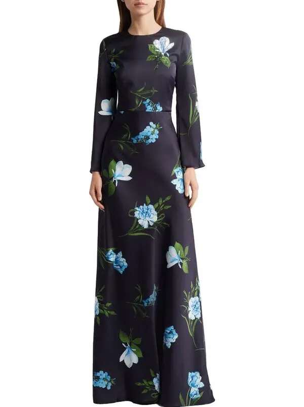 Sachin & Babi Alex Sequin Floral Long Sleeve Gown - Night Sky Blue Oculata
