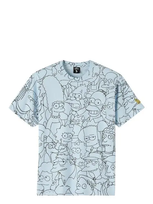 OVO The Simpsons All Over Print T-shirt - Light Blue/black