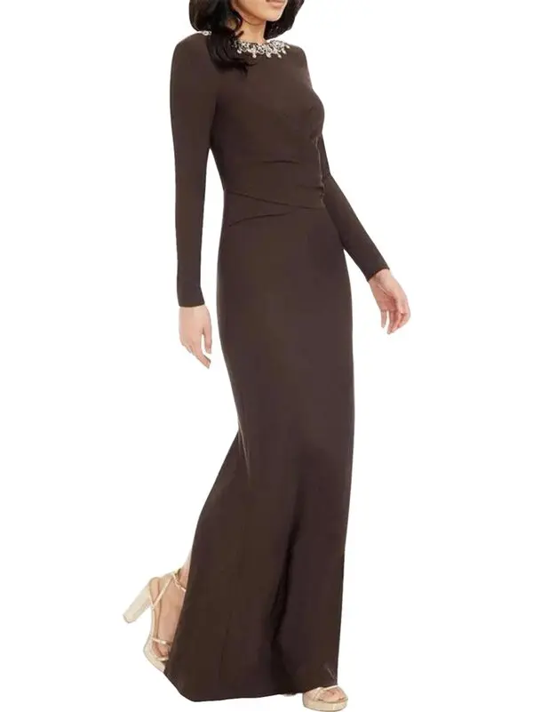 Dress The Population Crystal-embellished Column Gown - Mocha