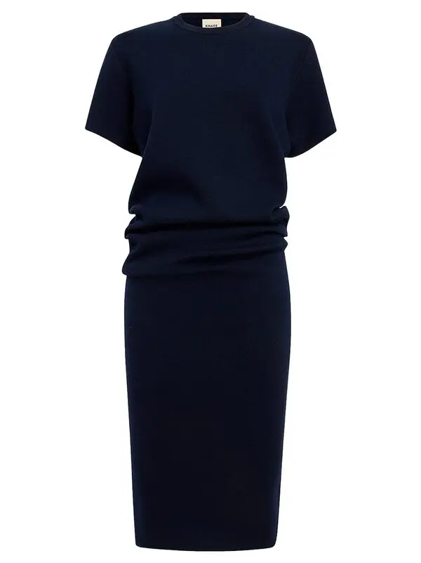 Khaite Callas Draped Midi Dress - Midnight Navy