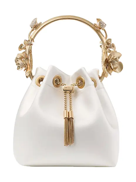 JIMMY CHOO Bon Bon Flower-embellished Satin Crossbody Bag - Ivory/gold