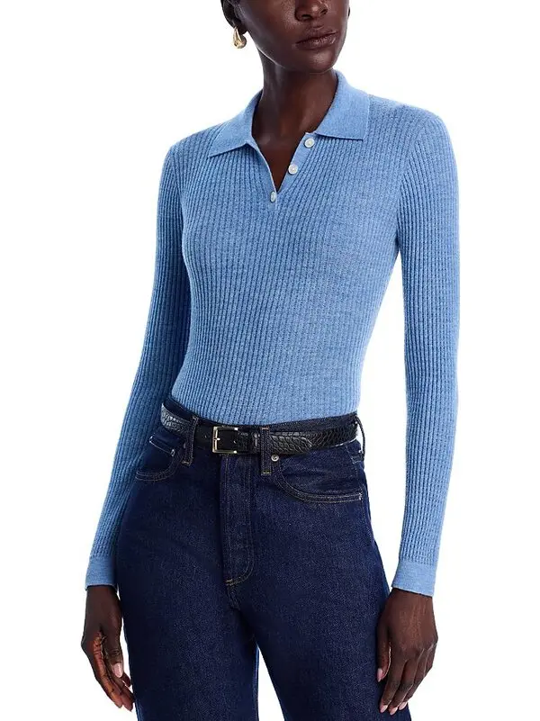 Guest In Residence Cashmere Polo Neck Sweater - Heather Blue