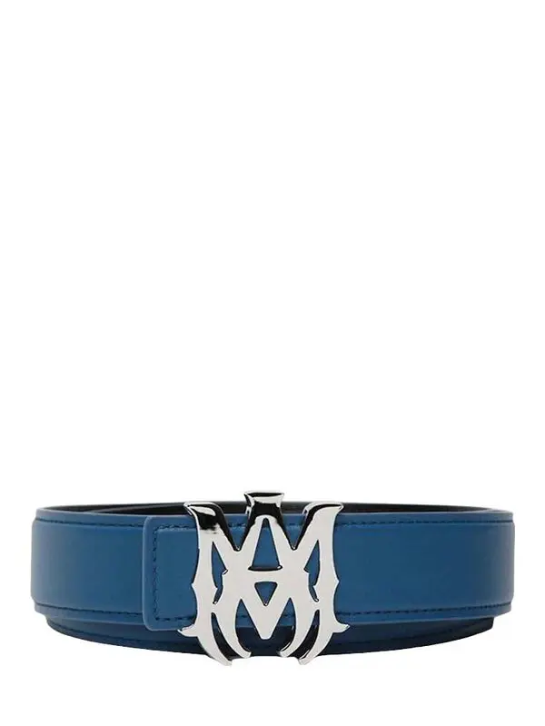 Saint Laurent Taurillon And Calfskin Reversible Triomphe Belt - Blue