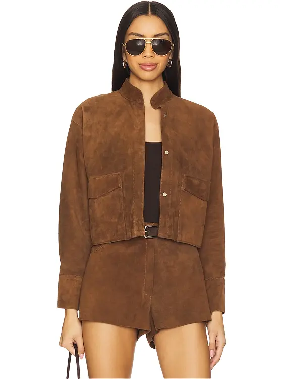 ZUT Cropped Hair-on Cowhide Leather Jacket - Camel Suede