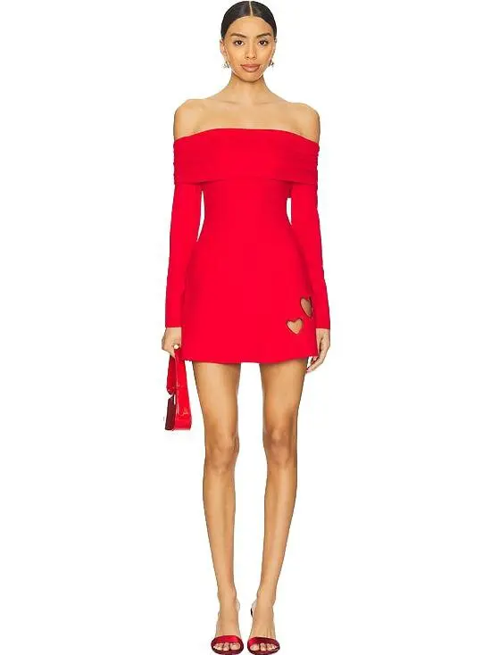 MORE TO COME Off Shoulder Heart Cut Out Dress - Red