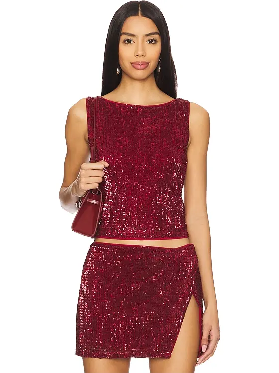 LOVERS AND FRIENDS Sequin Top - Oxblood