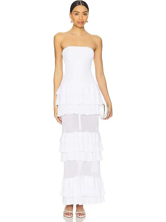 Superdown Strapless Tiered Ruffle Maxi Dress - White
