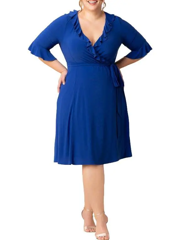 KIYONNA Barcelona Ruffle Detail Wrap Dress - Cobalt/ Blue