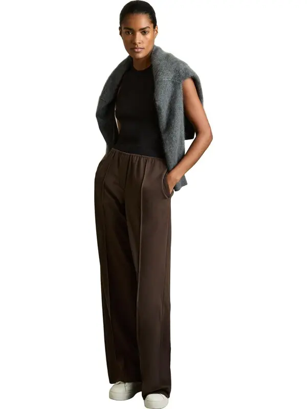REISS Lucia Wide-leg Trousers - Chocolate Brown