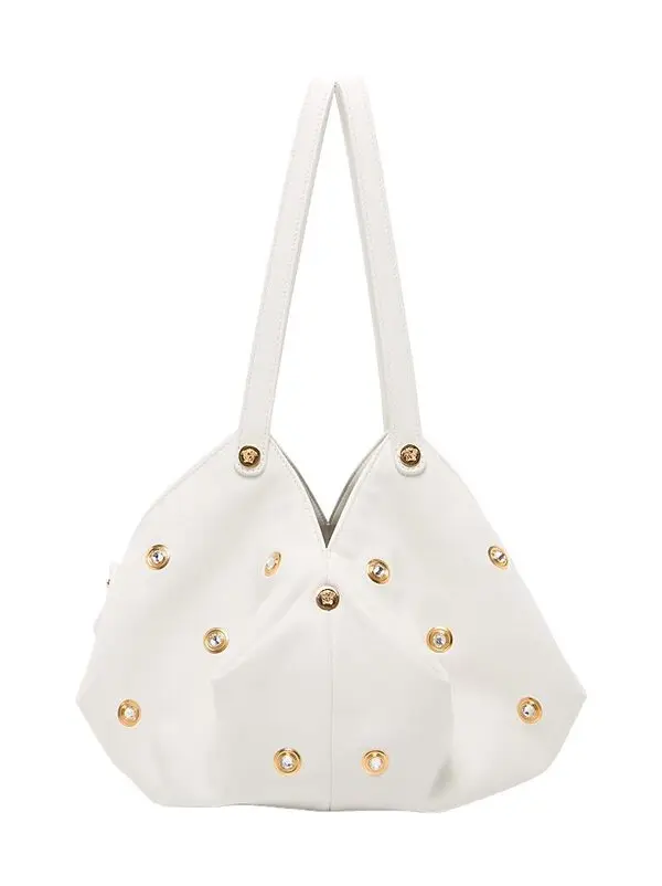 Versace Protea Studded Leather Tote - Porcelain