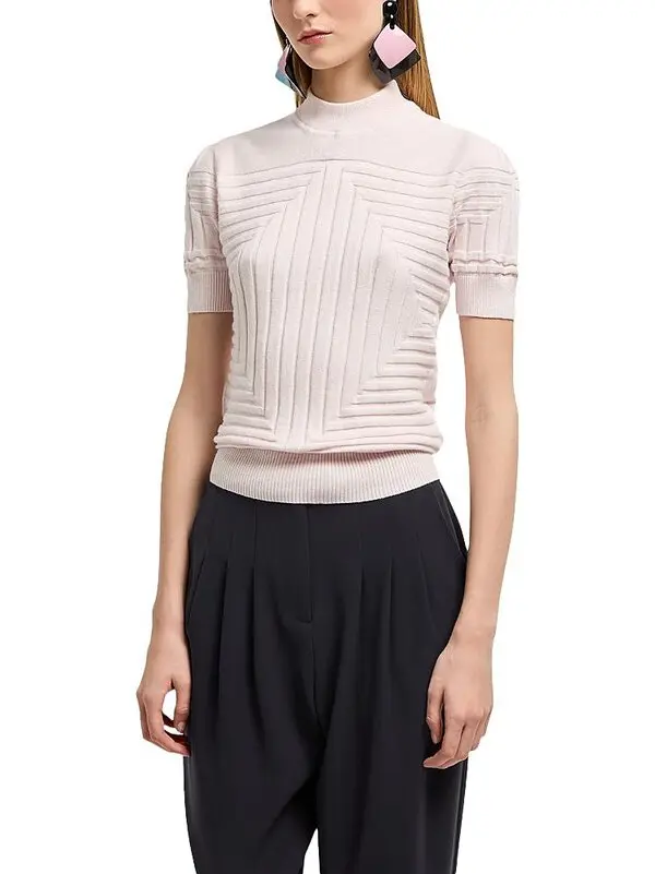 Emporio Armani Short Sleeve Geometric Ribbing Sweater - Pink