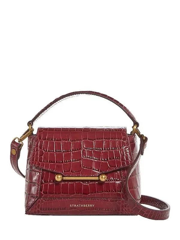 Strathberry Mosaic Nano Embossed Croc Top Handle Bag - Oxblood