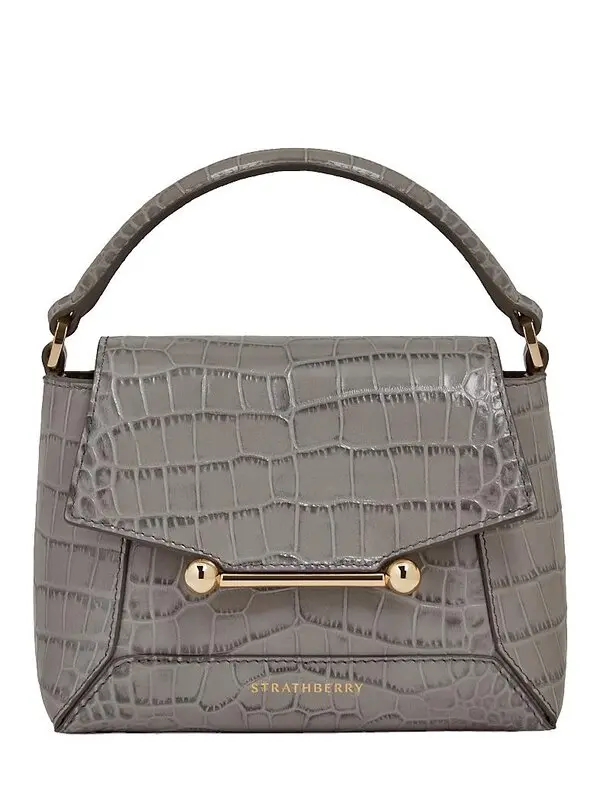 Strathberry Mosaic Nano Embossed Croc Top Handle Bag - Stone