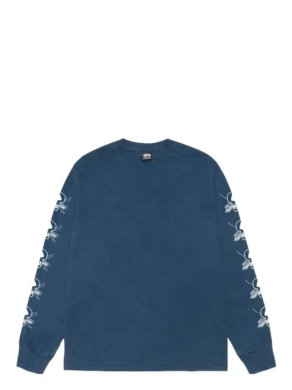 StÜssy Foils Long Sleeve Pigment Dyed Tee Shirt - Navy Blue