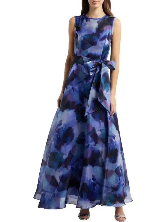 Eliza J Abstract Print Sleeveless A-line Gown - Black Multi