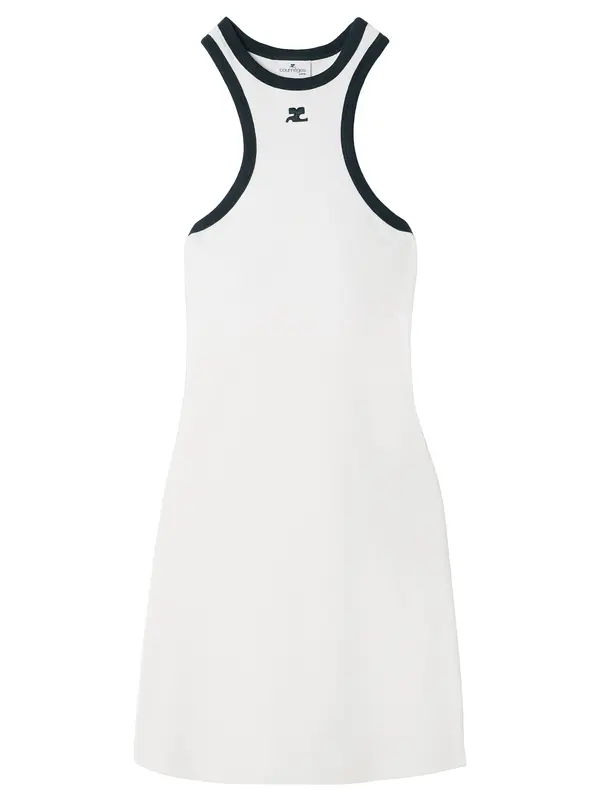 COURREGES Embroidered Cotton-jersey Mini Dress - White