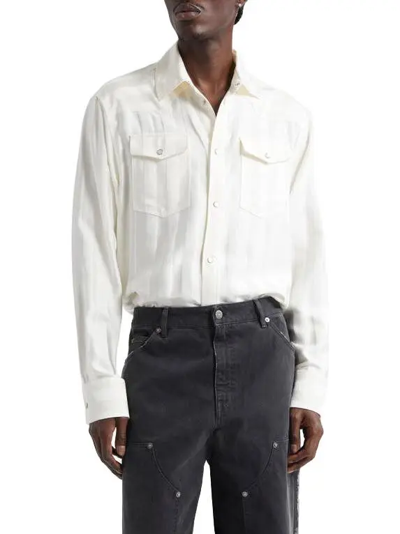 GOLDEN GOOSE Vertical Stripe Oversize Pearl Snap Shirt - Papyrus