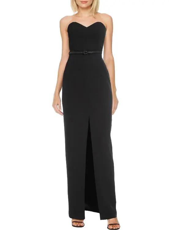 Badgley Mischka Beaded Belt Strapless Gown - Black