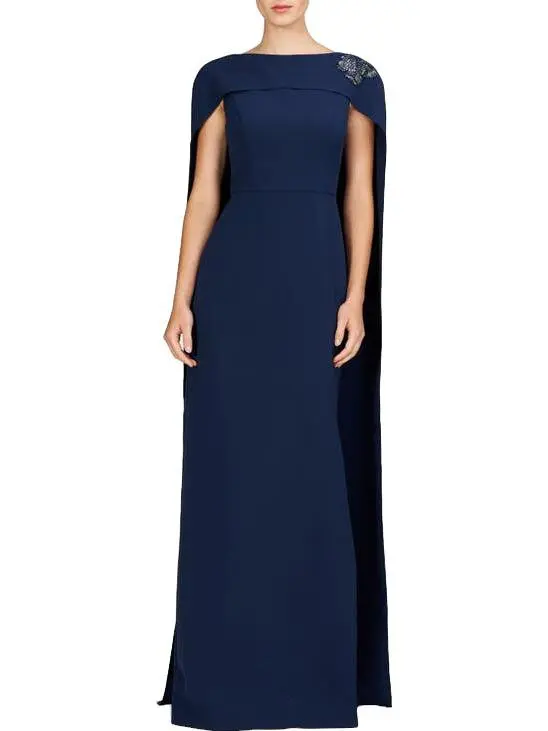 KAY UNGER Alexandria Cape Sleeve Gown - Dark Midnight