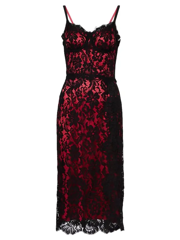Dolce & Gabbana Floral Lace Slip Dress - Black