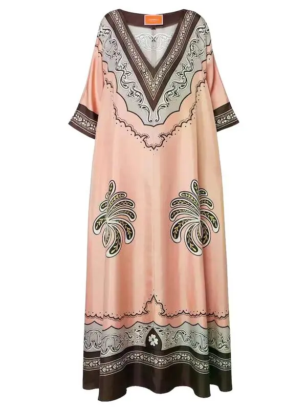 La DoubleJ Muumuu Printed Silk Twill Maxi Dress - Pink