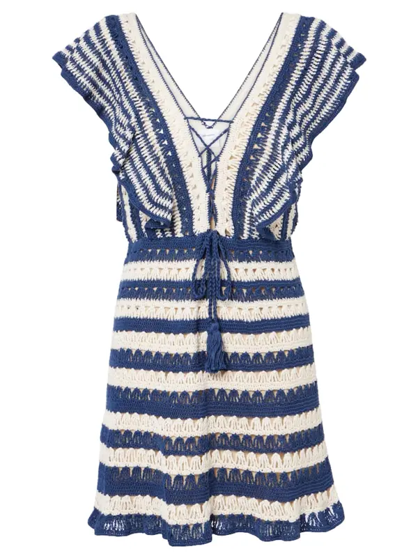 Anna Kosturova Farrah Crochet Cotton Minidress - Blue