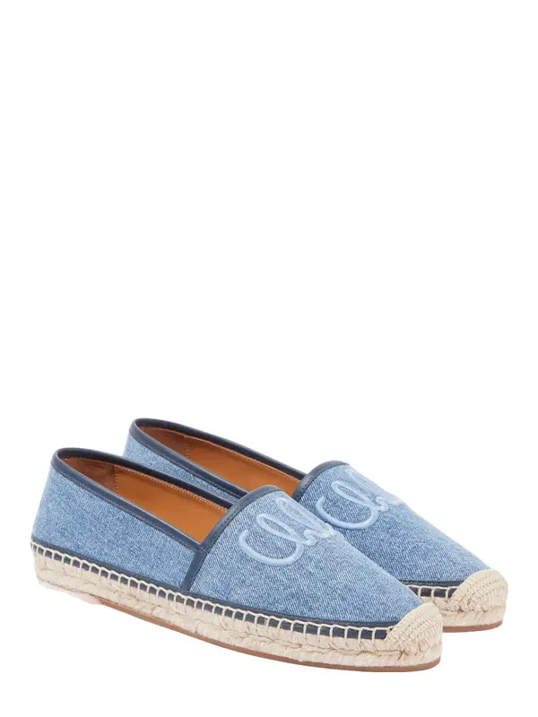 Chloé Isla Embroidered Denim Espadrilles - Blue