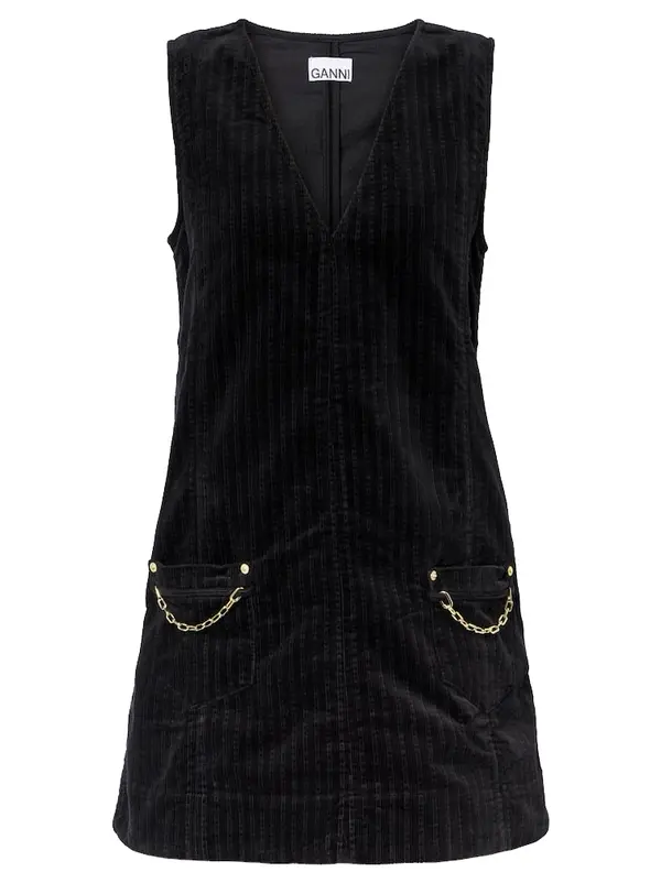 GANNI Cotton Corduroy Mini Dress - Black