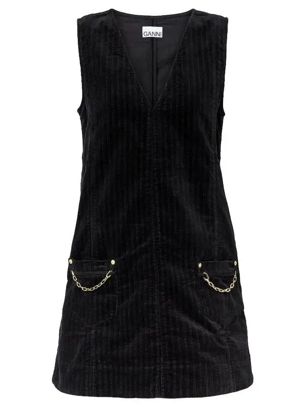 GANNI Cotton Corduroy Mini Dress - Black