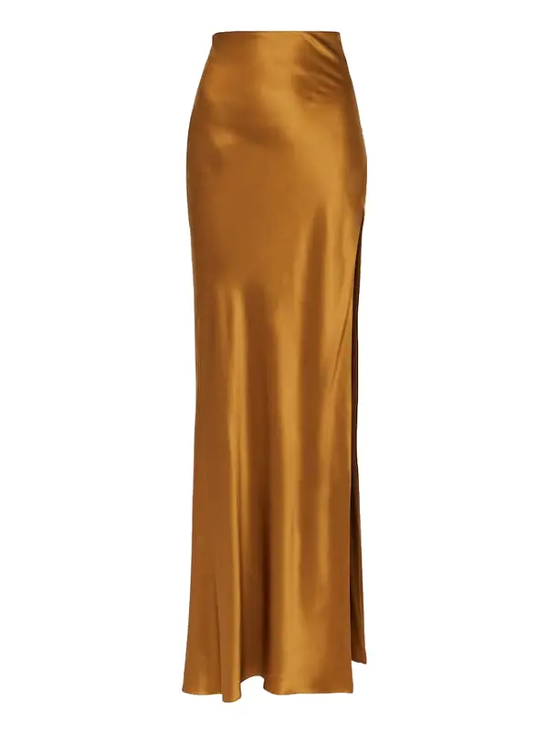 THE SEI Asymmetric Silk Satin Maxi Skirt - Brown