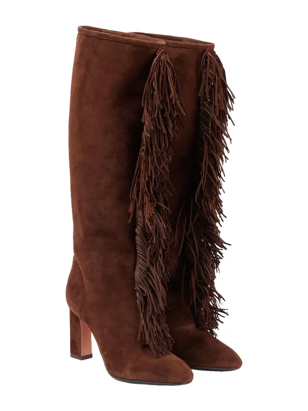 AQUAZZURA Gytane 85 Fringed Knee-high Boots - Brown