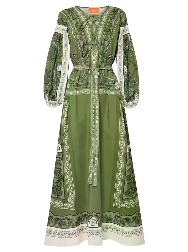 La DoubleJ Viviana Printed Cotton Muslin Maxi Dress - Green