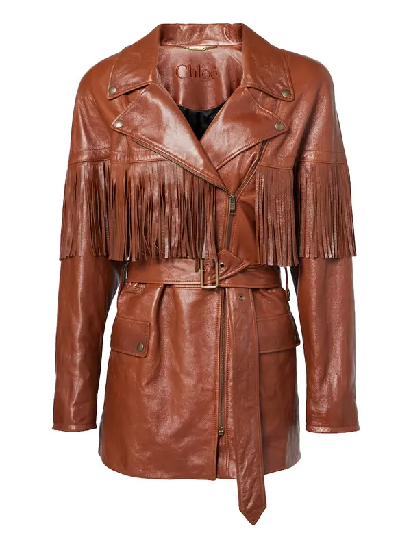 Chloé Fringed Leather Jacket - Brown