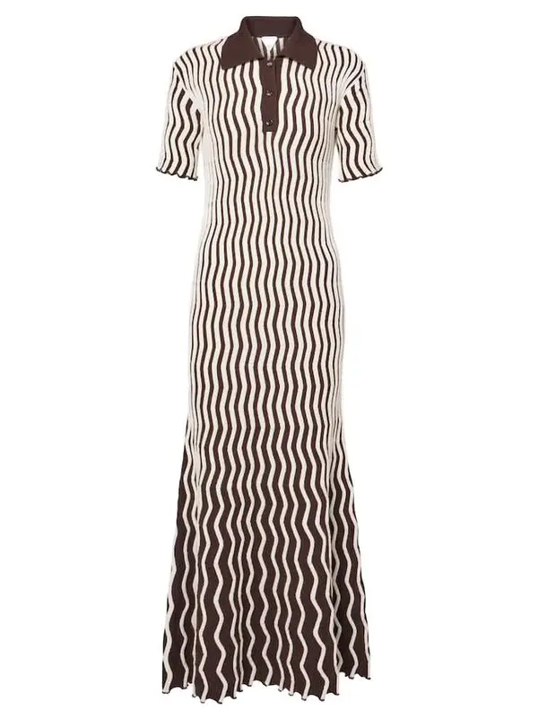 Bottega Veneta Striped Wool Polo Dress - Brown