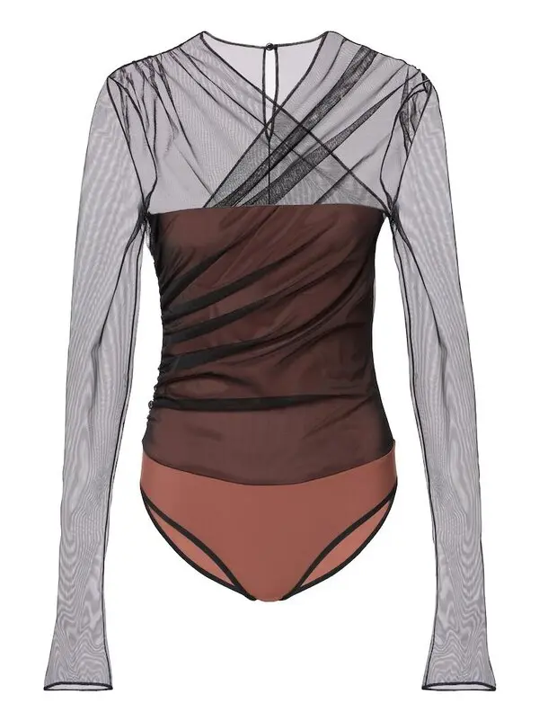 NENSI DOJAKA Renee Draped Tulle Bodysuit - Black