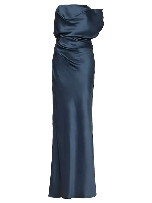 THE SEI Draped Silk Satin Gown - Blue