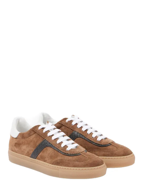 Brunello Cucinelli Embellished Suede Sneakers - Brown