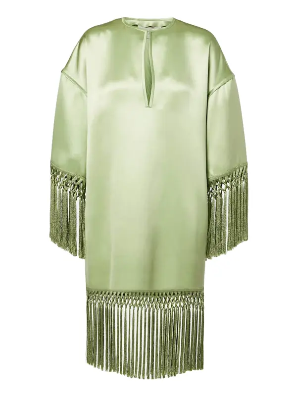 Valentino Garavani Fringed Silk Duchess Satin Tunic - Green