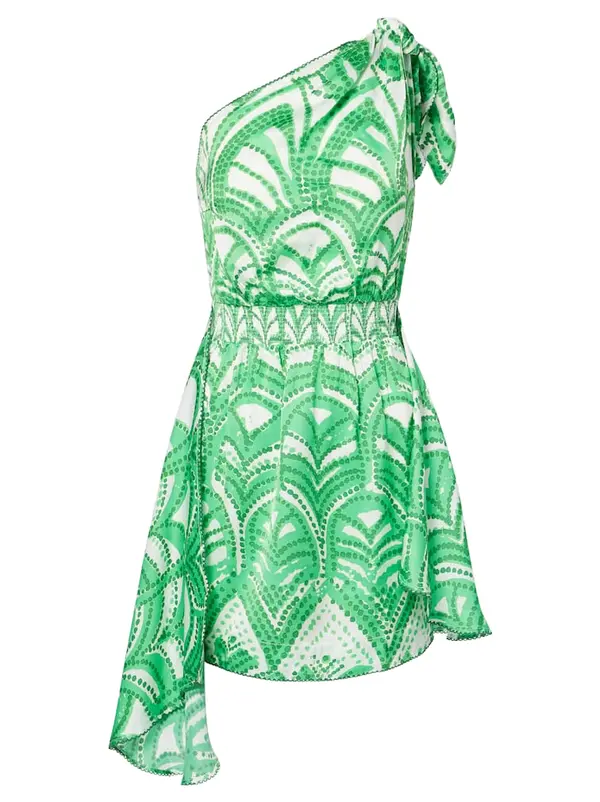 Poupette St Barth Celie Printed One-shoulder Minidress - Green