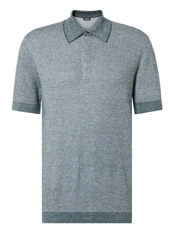 Zegna Cotton, Linen, And Silk Polo Shirt - Blue