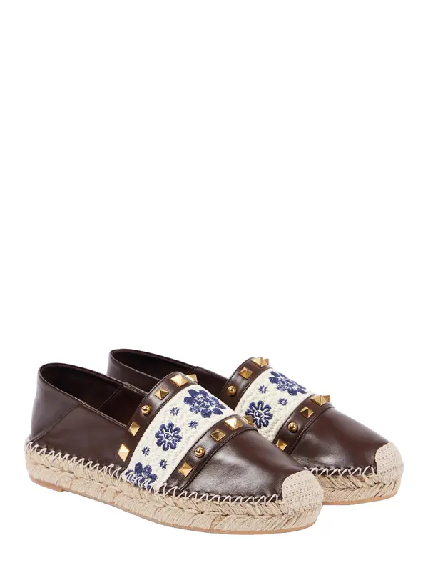Valentino Garavani County Rockstud Leather Espadrilles - Brown