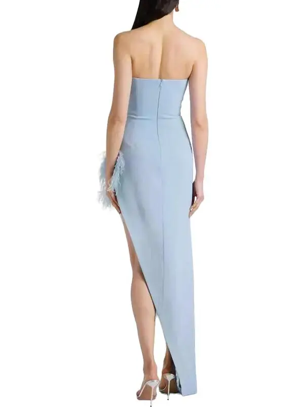 David Koma Asymmetric Feather-trimmed Cocktail Dress - Blue