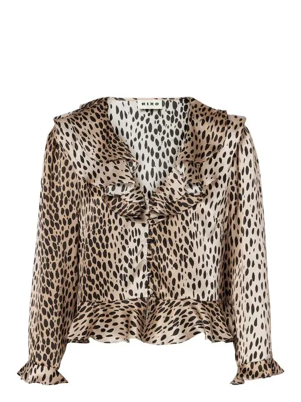 Rixo Atlas Leopard-print Silk Blouse - Black